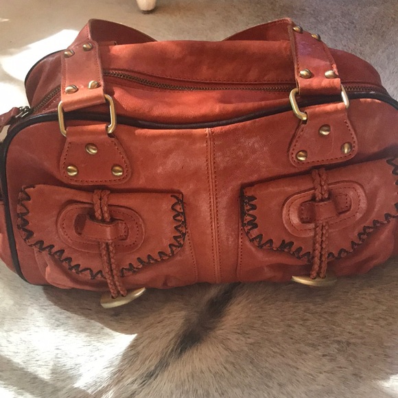 Chocolat Blu | Bags | Deep Orange Leather Handbag With Brown Trim ...